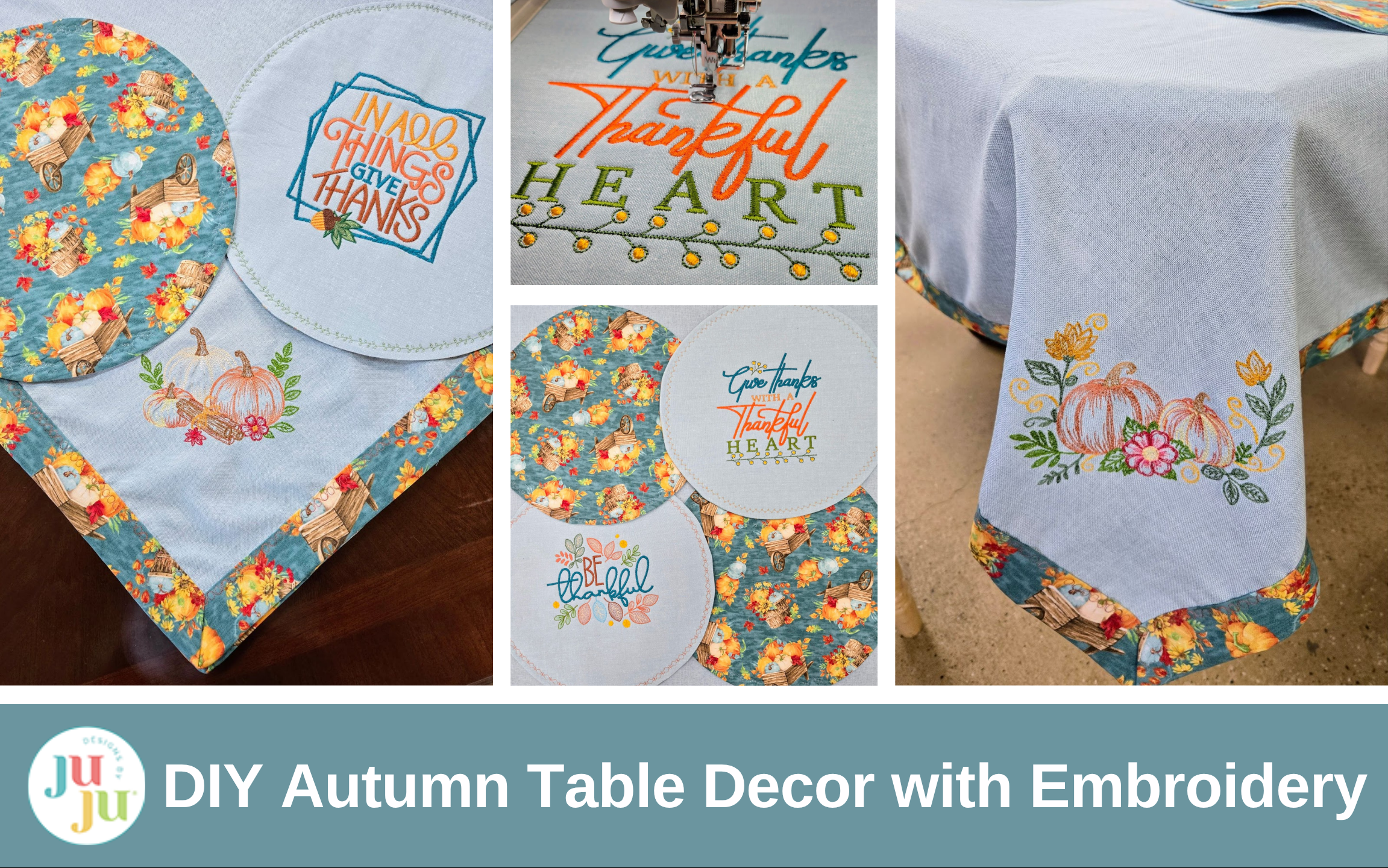 Autumn Embroidery Table Decor: DIY Tablecloth & Napkin Placemats with ...